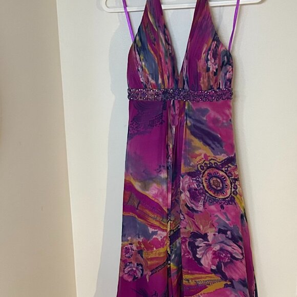 Cache | Dresses | Vintage Cache Rainbow Colored Silk With Soft Halter ...